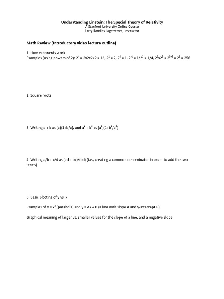 Intro Mathreview Handout | PDF