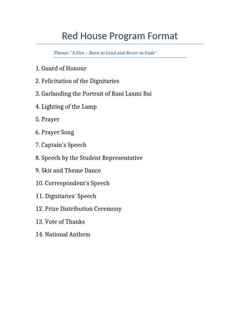 Red House Program Format | PDF