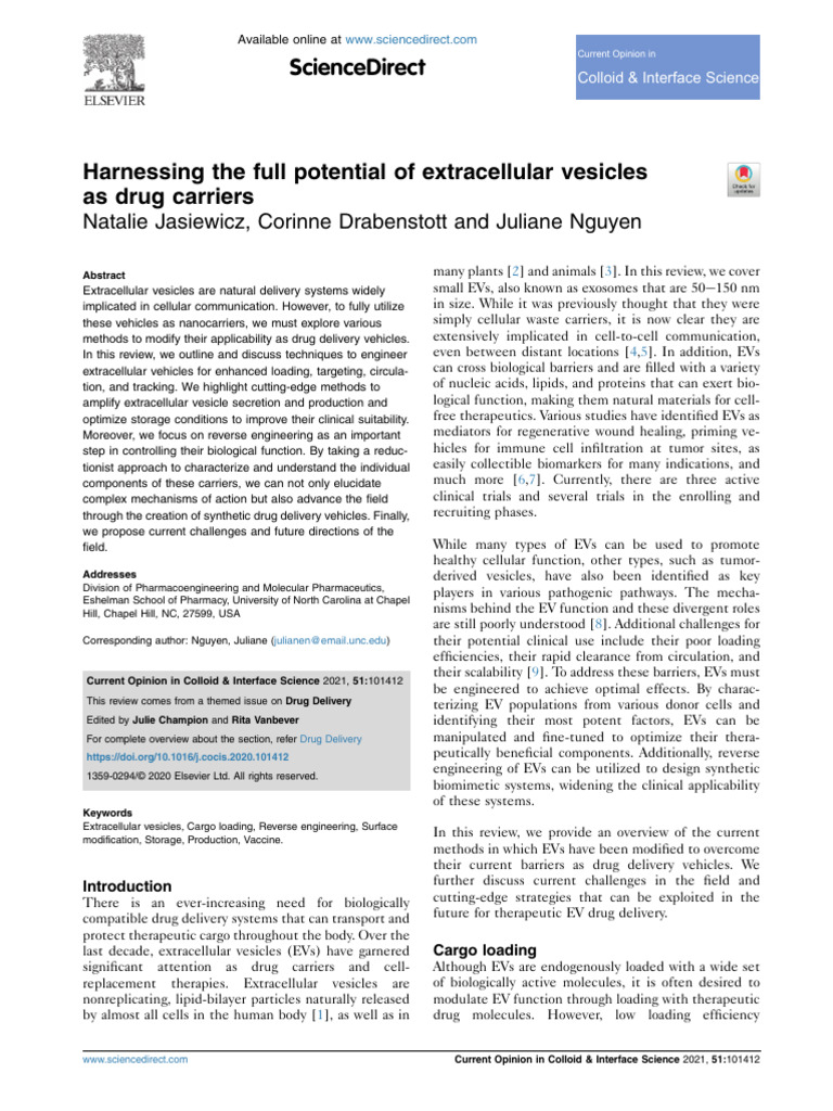 Engineering Extracellular Vesicles for Drug Delivery | PDF | Proteins ...