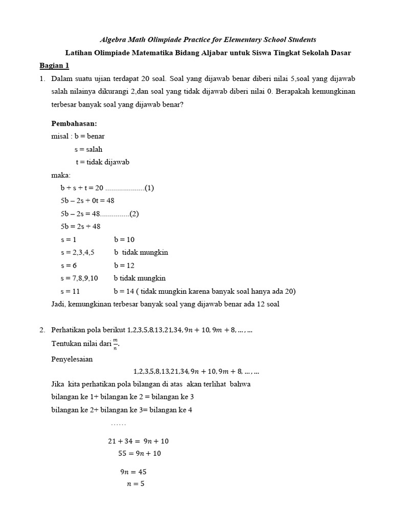 Latihan Aljabar Olimpiade SD | PDF