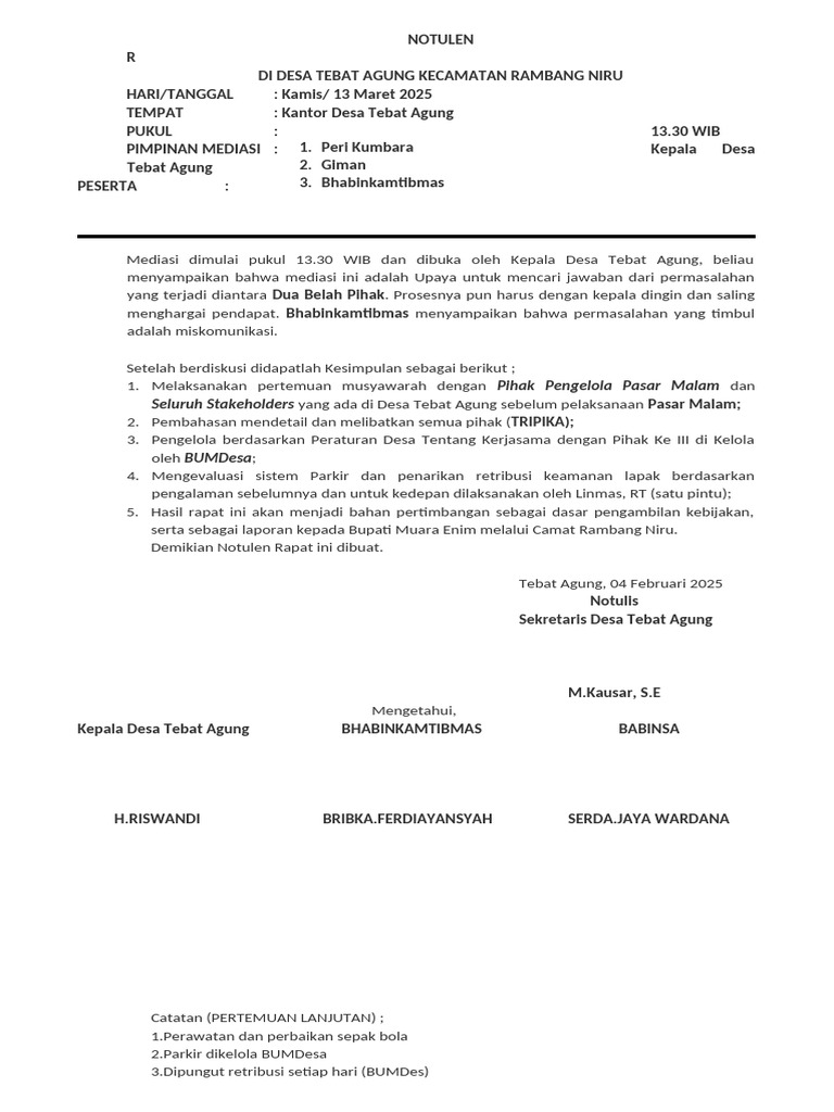 Notulensi Rapat | PDF