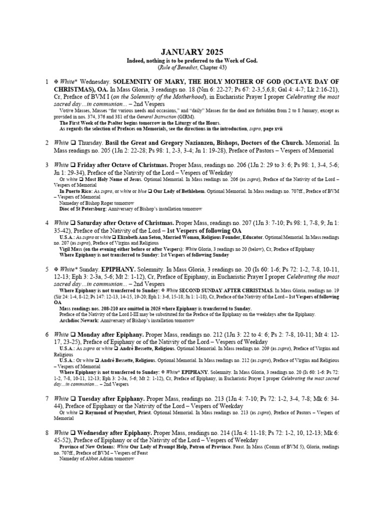 Ordo Catholic 2025 Calendar Overview | PDF | Lent | Eucharist