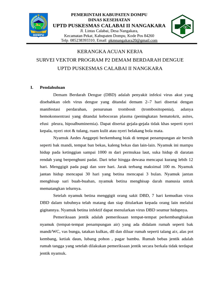 Survei Vektor DBD di Puskesmas Calabai | PDF