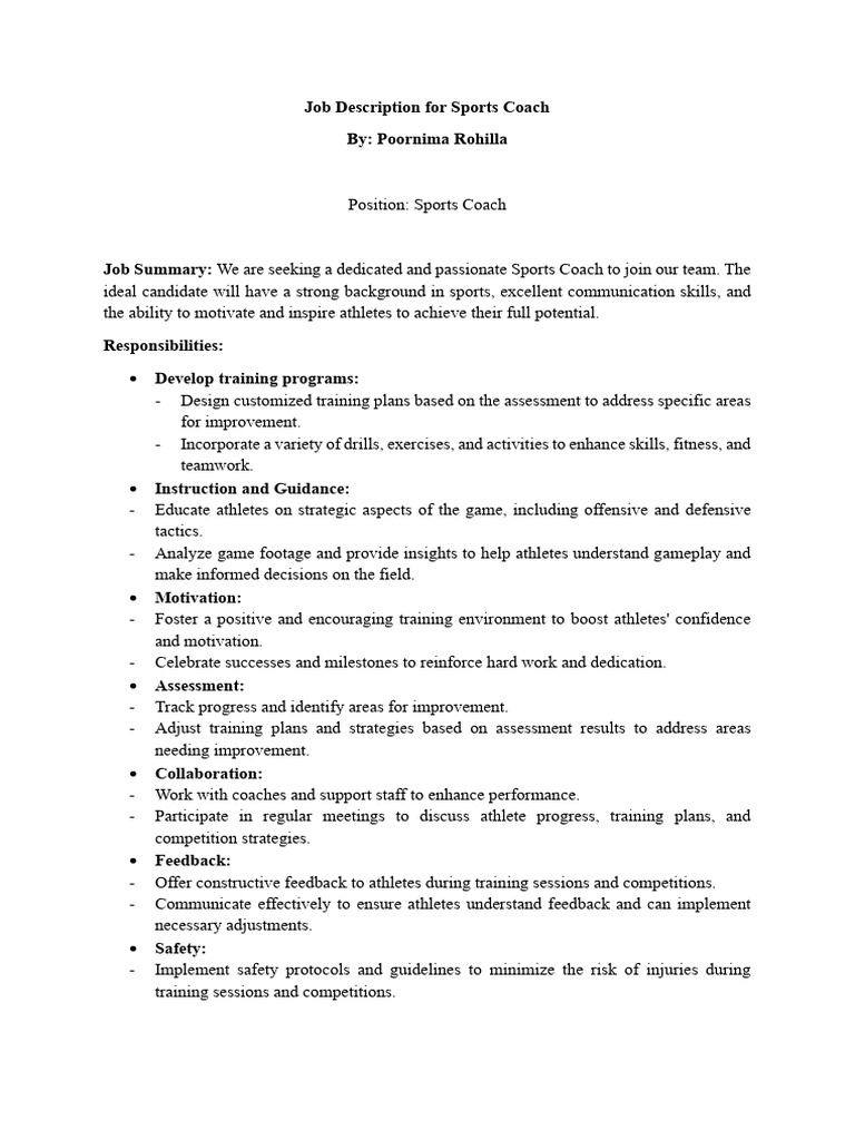 Sports Coach Job Description & Requirements | PDF | Business
