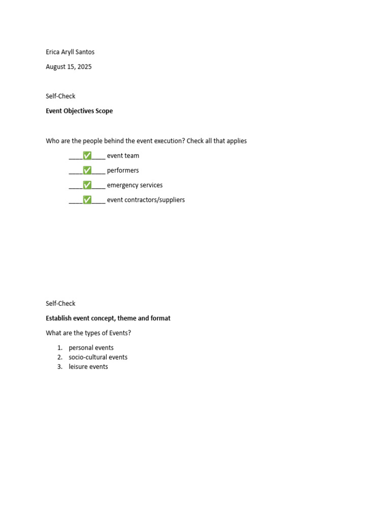 Self Check 2 Develop An Event Concept | PDF