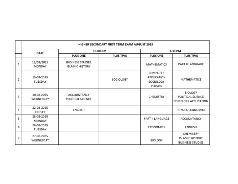Onam Time Table | PDF