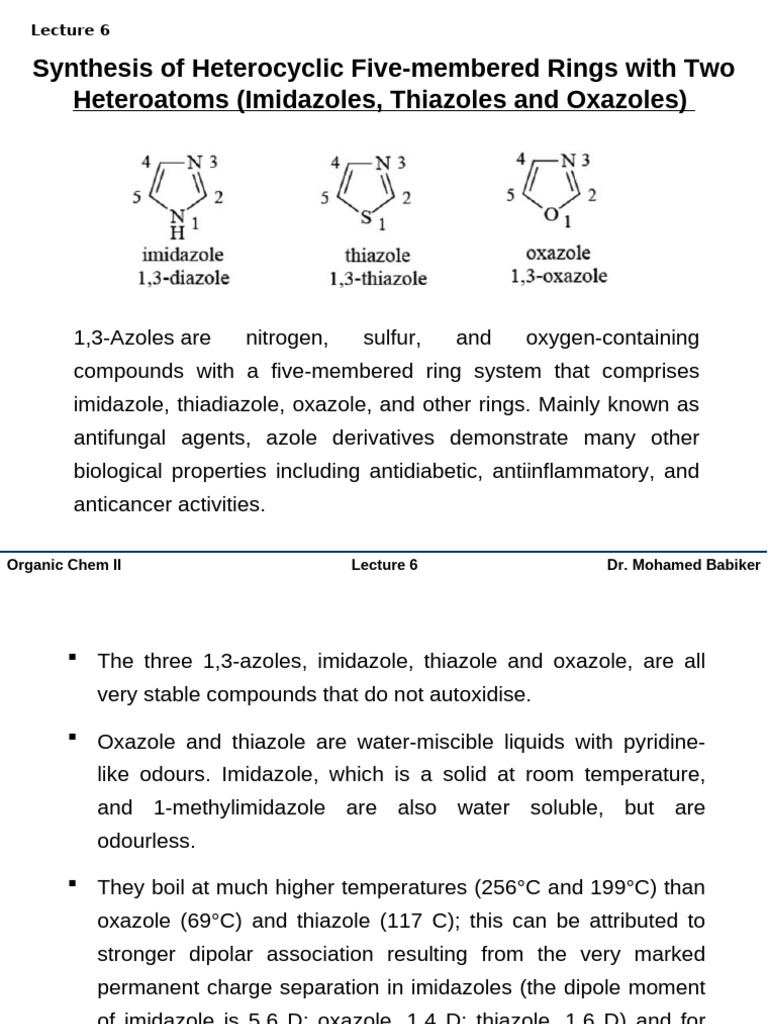 Lecture 6. Synthesis o F Five-Membered Rings With Two Heteroatoms | PDF ...