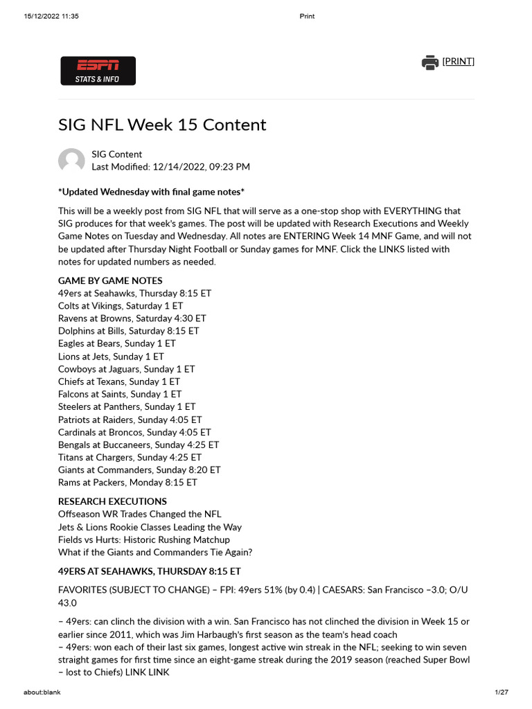 NFL Week 15 Game Notes & Insights | PDF | San Francisco 49ers | Dallas ...