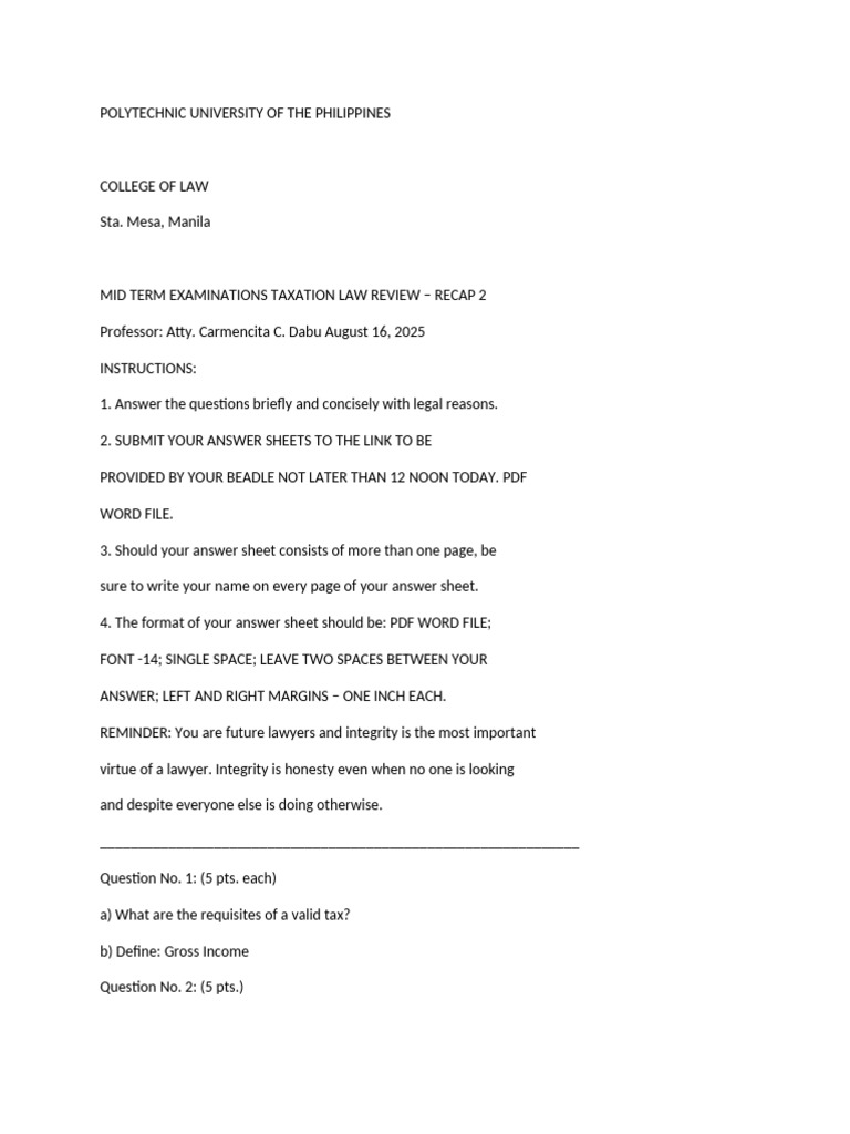 Tax Midterm | PDF