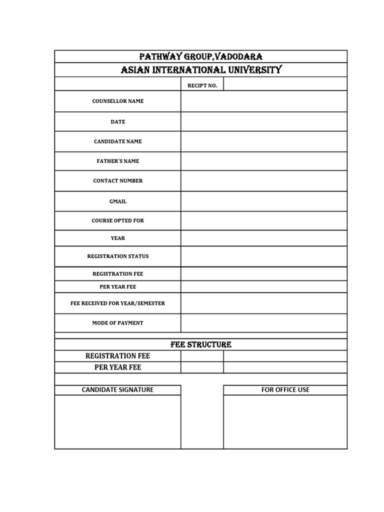 Fee Structure and Registration Receipt | PDF