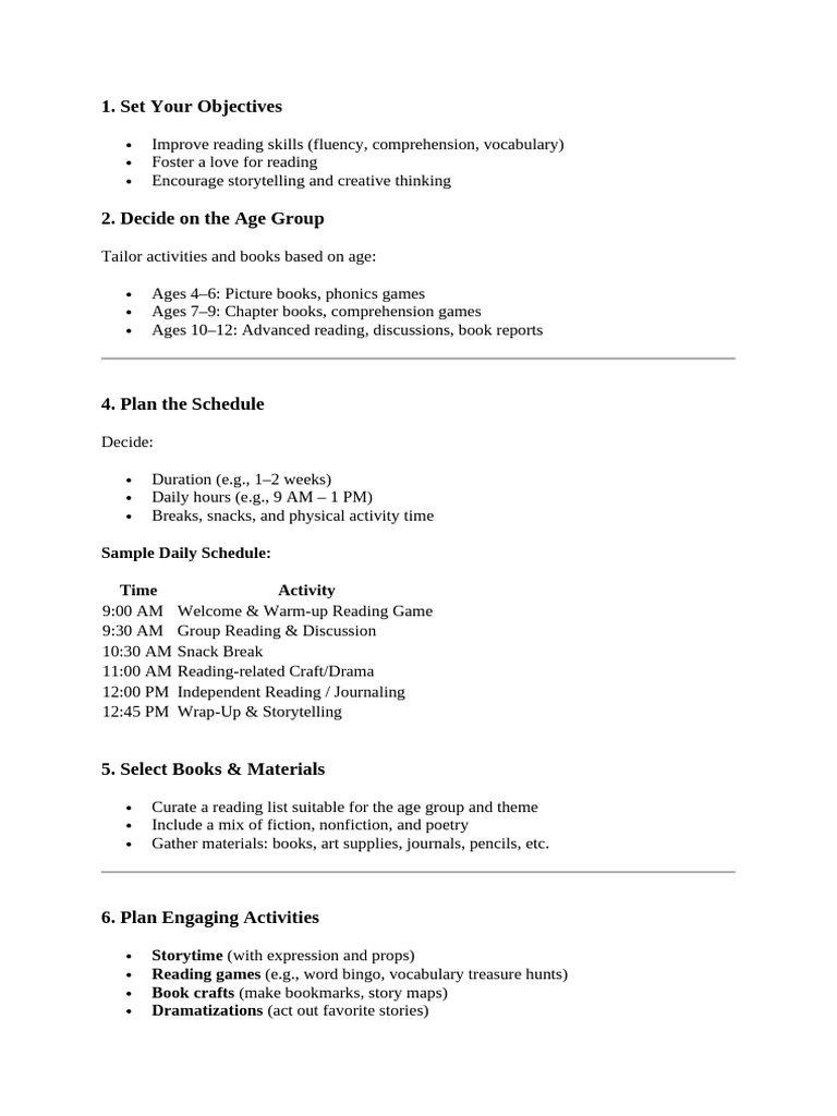 Reading Camp Planning Guide | PDF