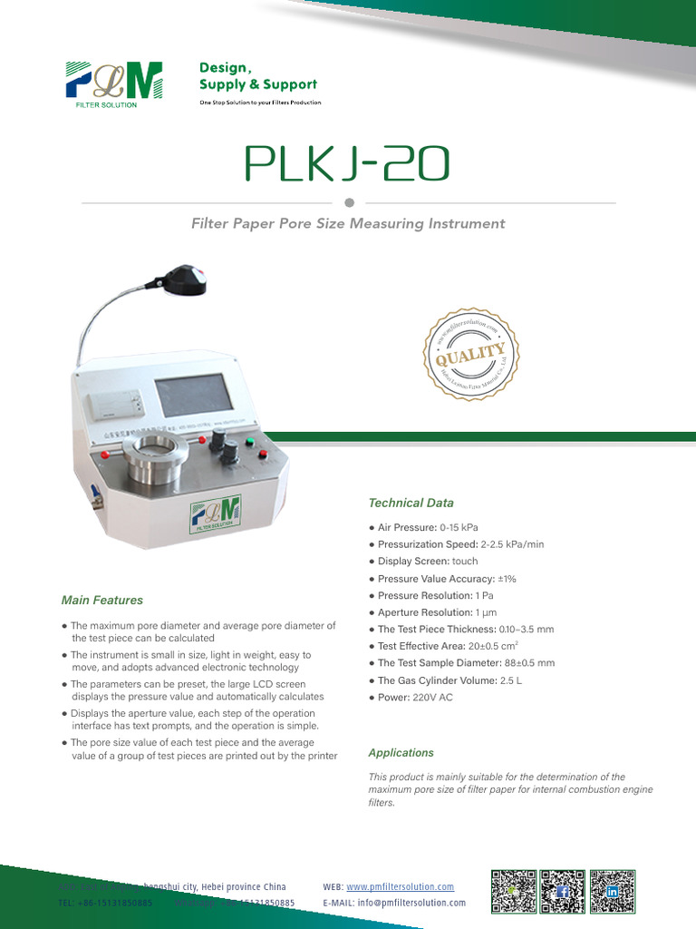 PLKJ 20 Filter Paper Pore Size Measuring Instrument | PDF