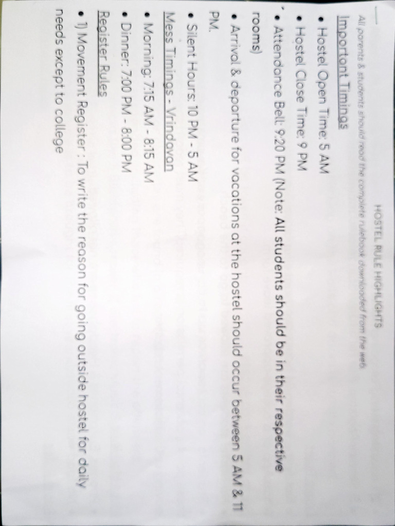 Hostel Rules | PDF