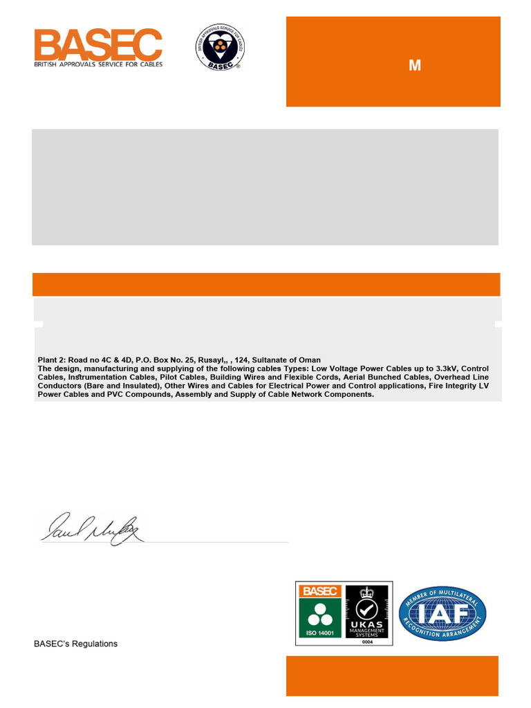 BASEC Certification for Oman Cables Industry | PDF | Wire ...