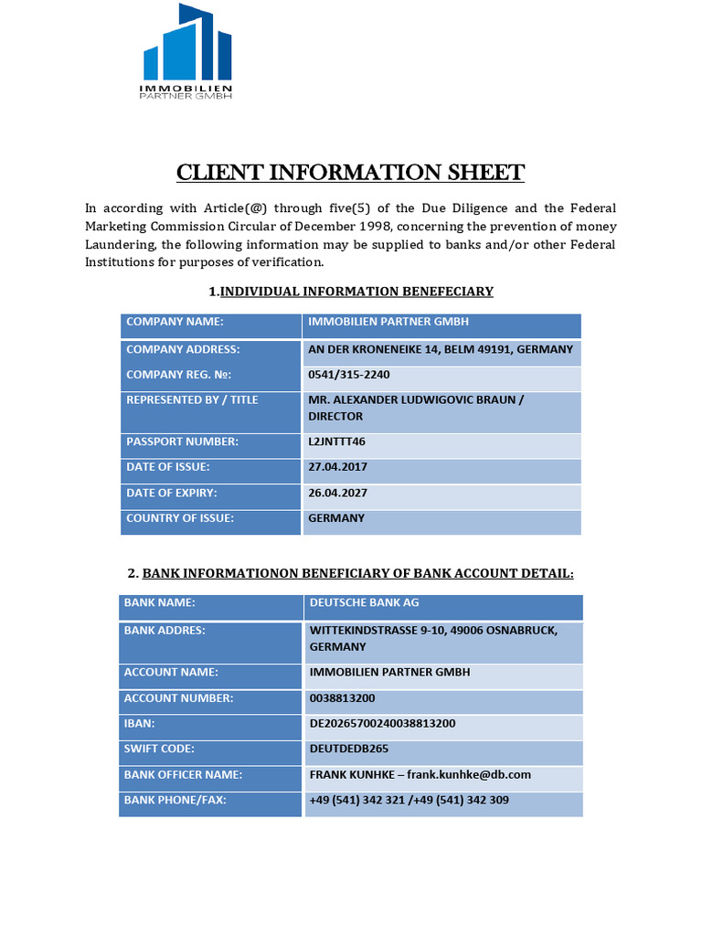 Client Information for Due Diligence | PDF