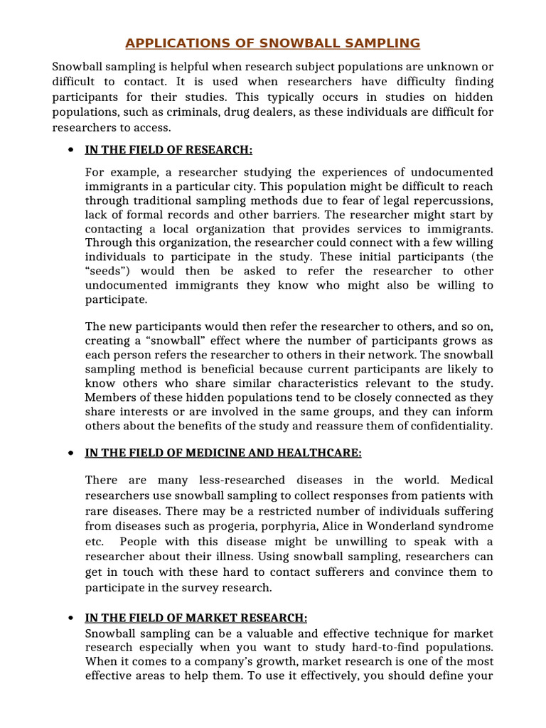 APPLICATIONS OF SNOWBALL SAMPLING | PDF | Sampling (Statistics) | Health Care