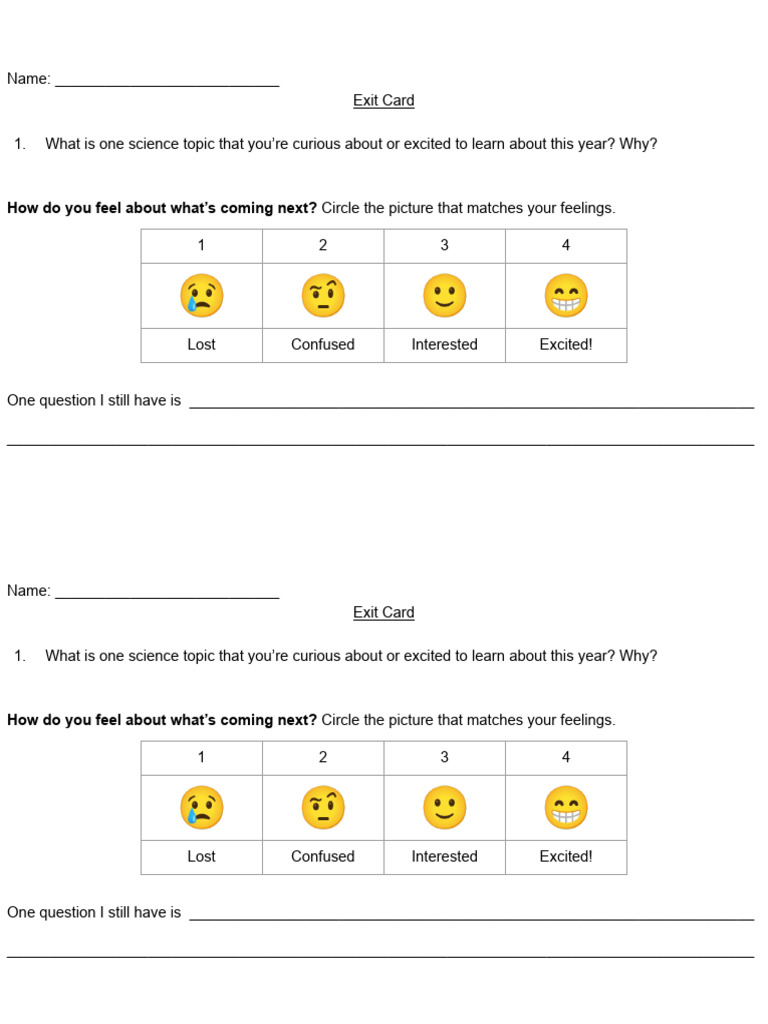 Science Exit Card Template | PDF