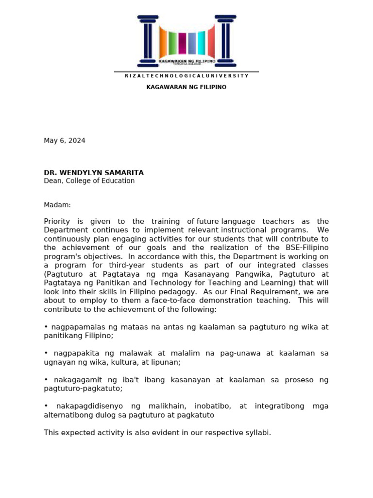 Demo Teaching Request Letter | PDF