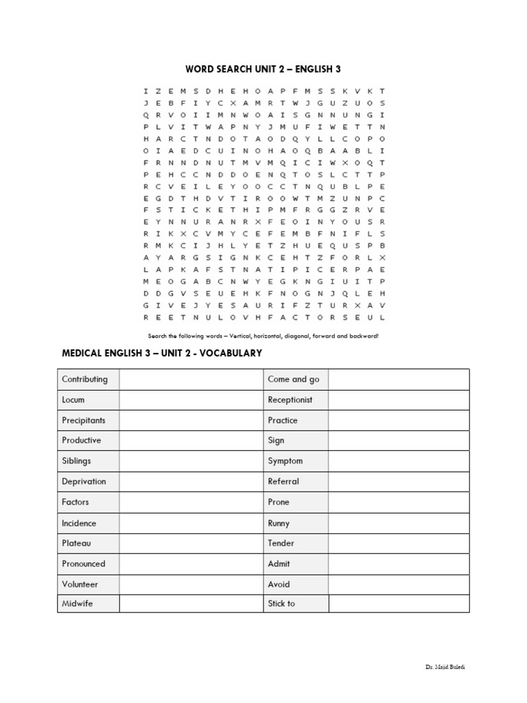 English 3 Unit 2 Word Search | PDF