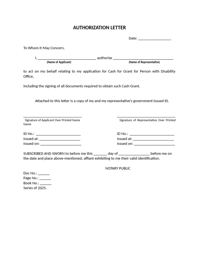 Authorization Letter for Grant Claim | PDF