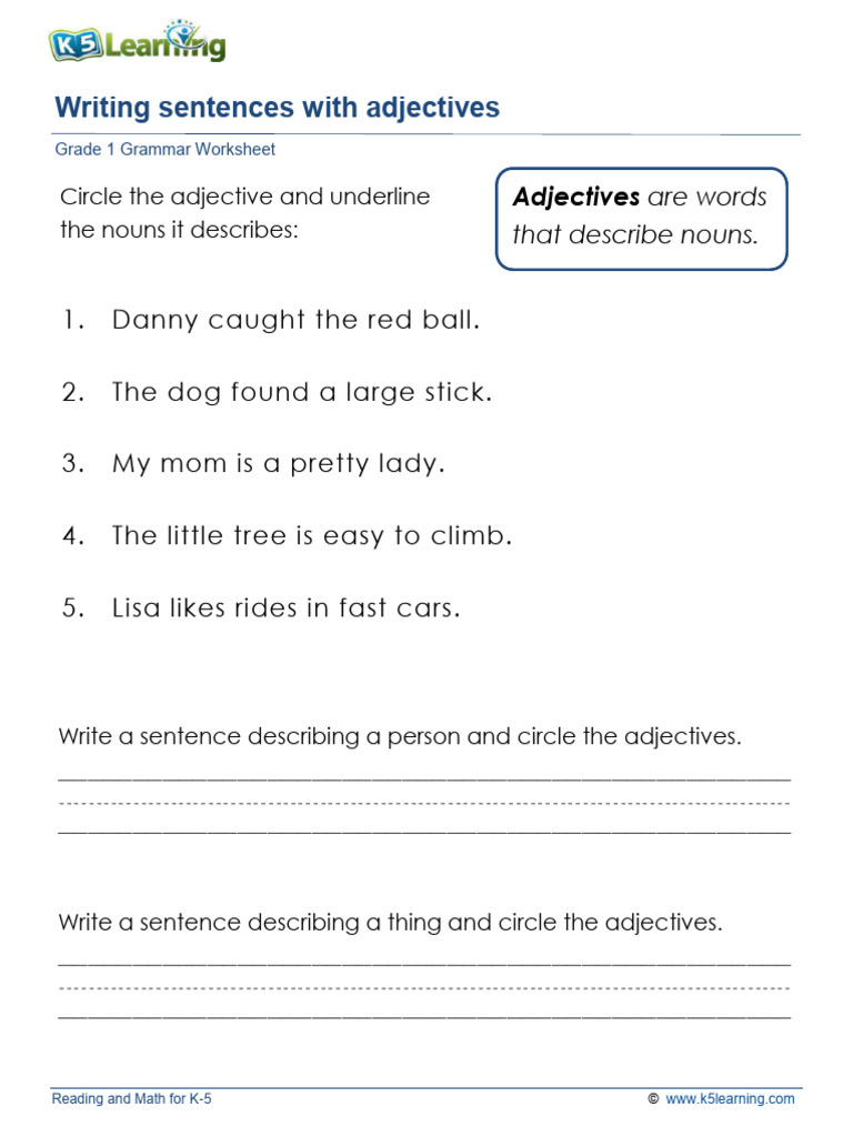Grammar Worksheet Grade 1 Adjectives 1 | PDF