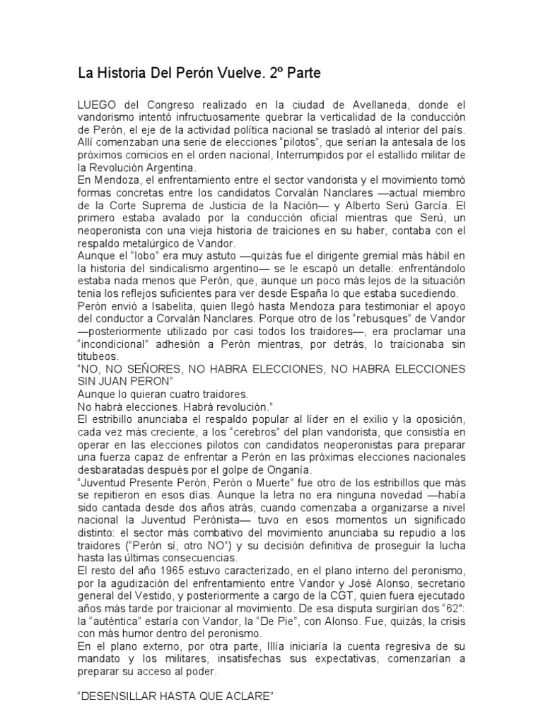 La Historia Del Perón Vuelve | PDF | Argentina | Gobierno