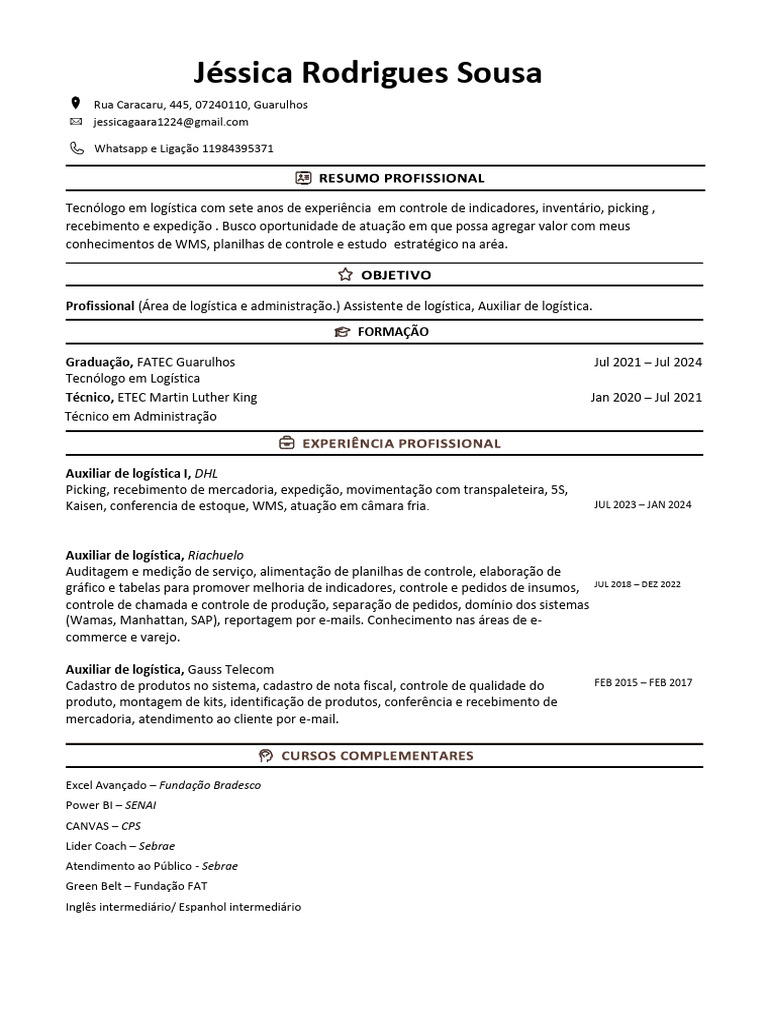 Currículo de Jéssica em Logística | PDF