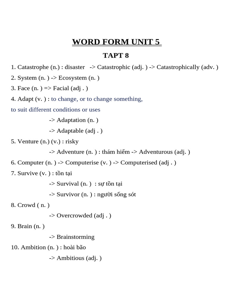Vocabulary Word Forms Unit 5 | PDF