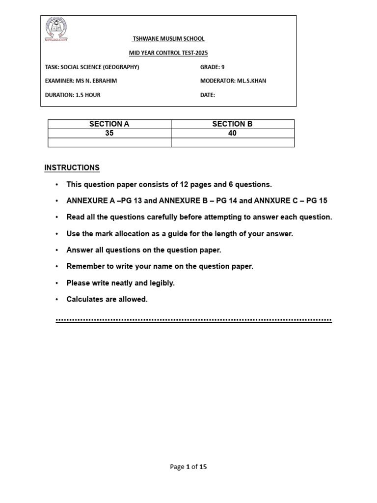 GRD 9 Geo QP - Final PDF | PDF | Land Reform | Corruption