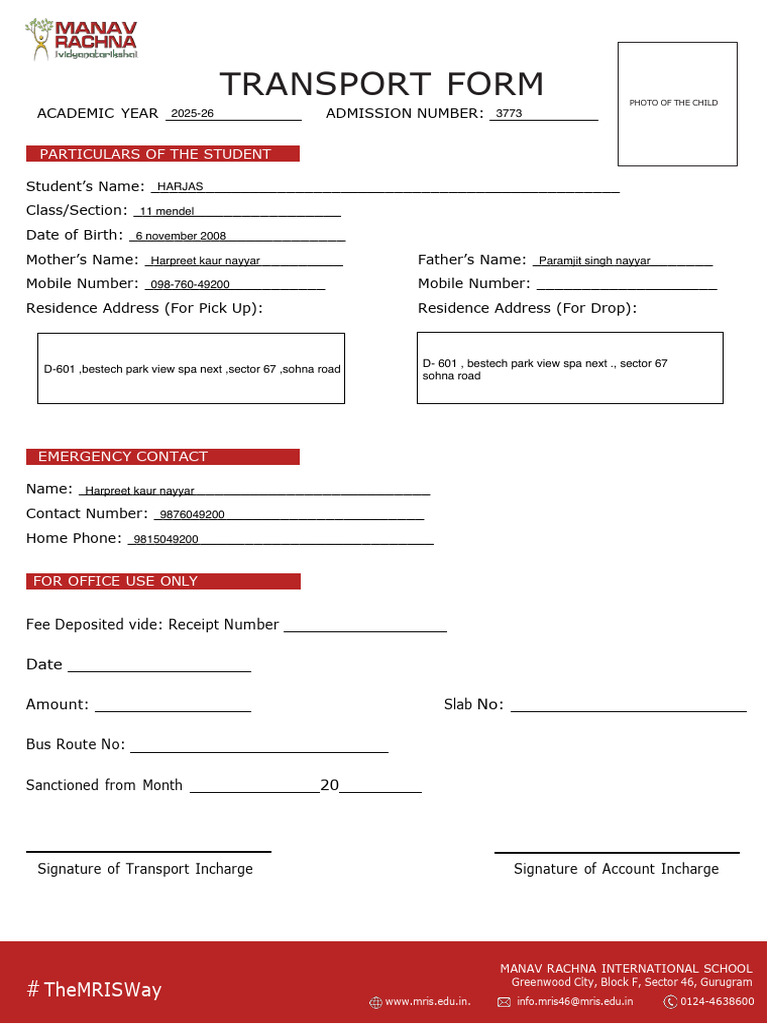 School Transport Application Form | PDF | Bus | School Bus