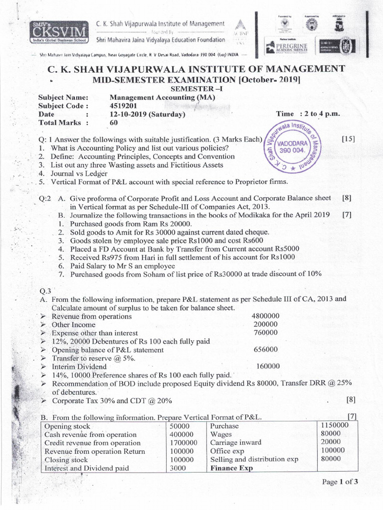 Sem-1 Mid Sem Exam Oct 2019 | PDF