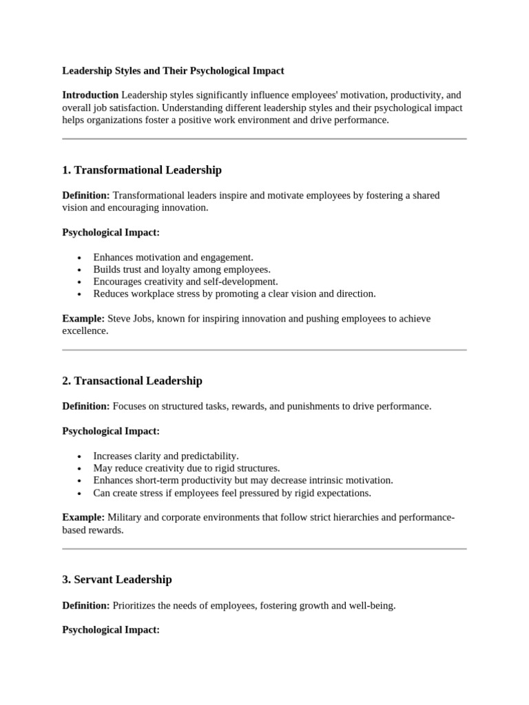 Leadership Styles and Employee Impact | PDF | Leadership ...
