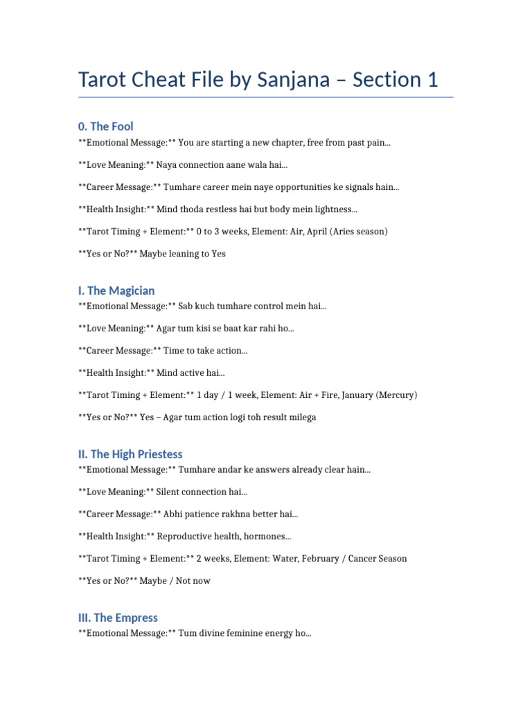 Tumhare Control Mein Tarot Insights | PDF | Playing Cards | Major Arcana
