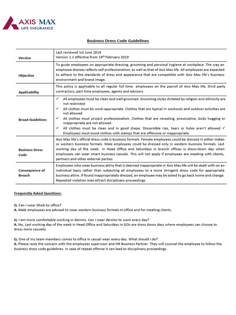 Business Dress Code and Grooming Standards | PDF | Clothing | Fashion