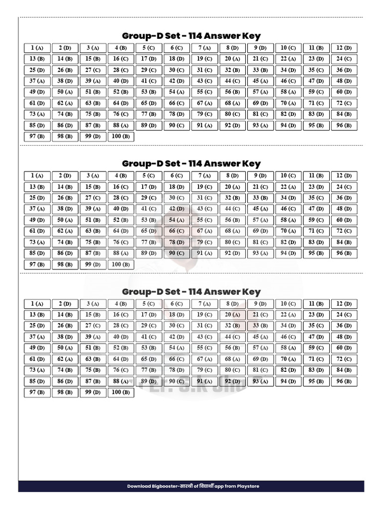 Group-D Set 114 Answer Key | PDF