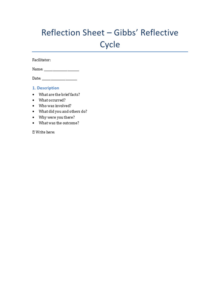 Gibbs' Reflective Cycle Template | PDF