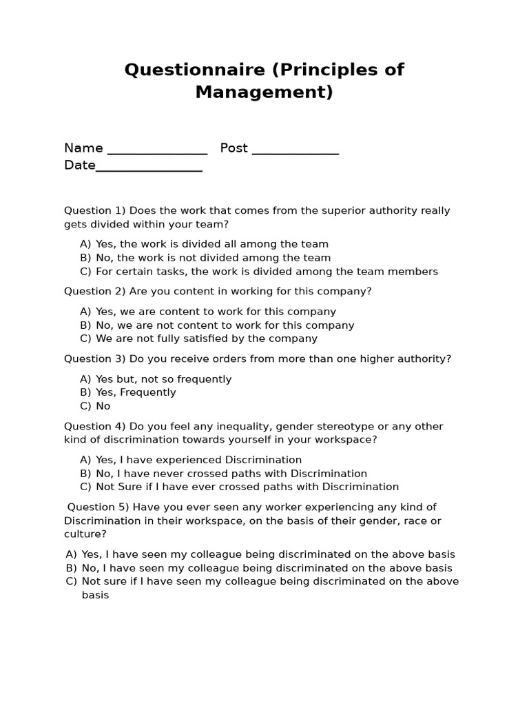 Questionnaire For BST Project | PDF | Discrimination | Egalitarianism