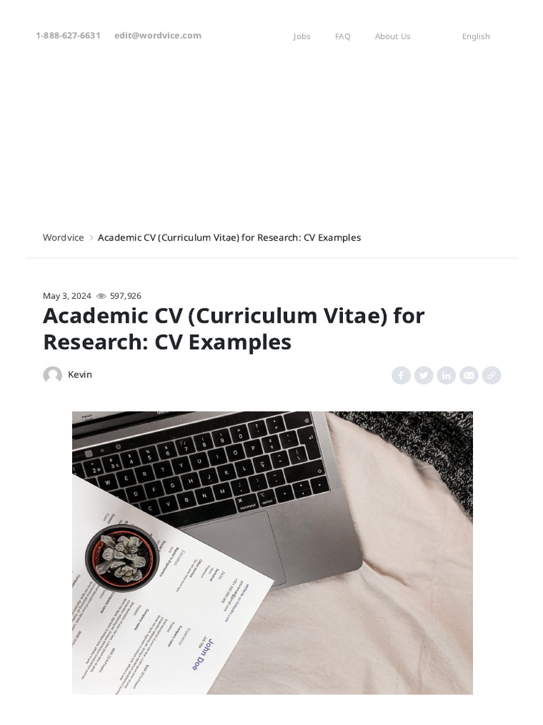 Academic CV (Curriculum Vitae) For Research - CV Examples - Wordvice ...