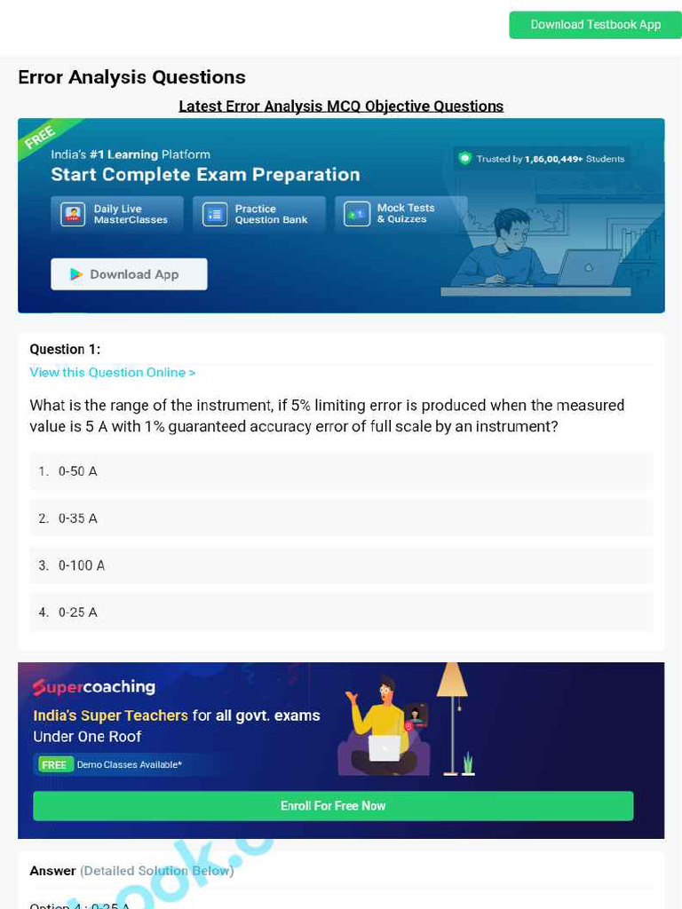 MCQ On Error Analysis 5eea6a1039140f30f369e99c | PDF