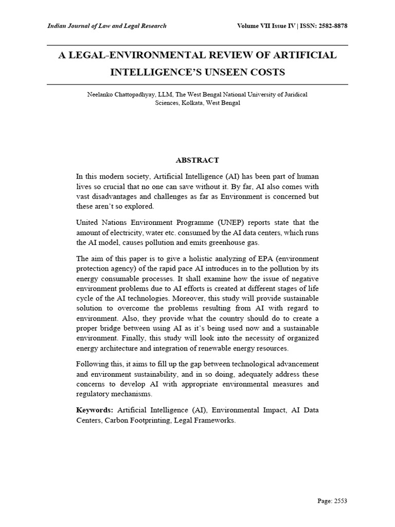 A Legal-Environmental Review of Artificial Intelligence's Unseen Costs | PDF | Artificial ...