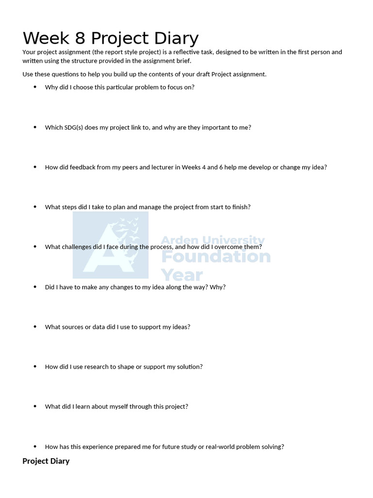 Week 8 Project Reflection Diary | PDF