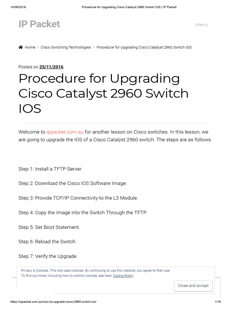 Procedure For Upgrading Cisco Catalyst 2960 Switch IOS - IP Packet | PDF | Booting | Http Cookie