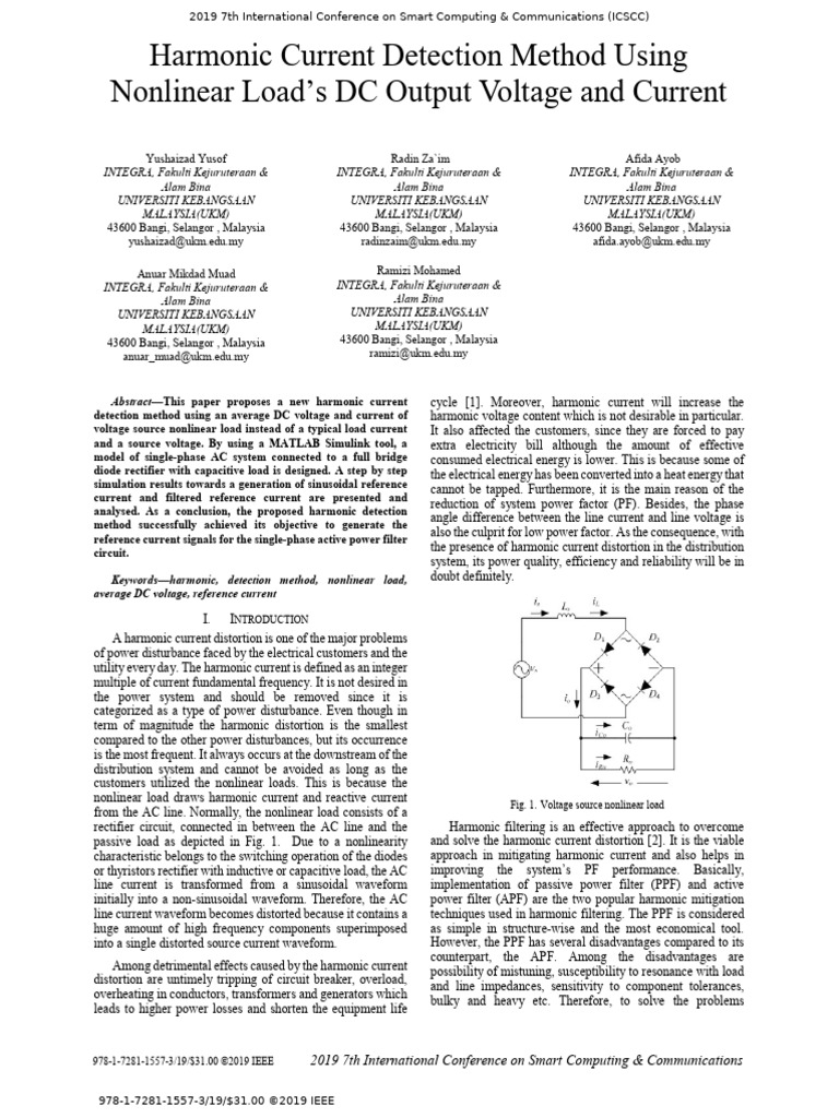 Harmonic Current Detection Method Using Nonlinear Load's DC Output Voltage and Current | PDF ...