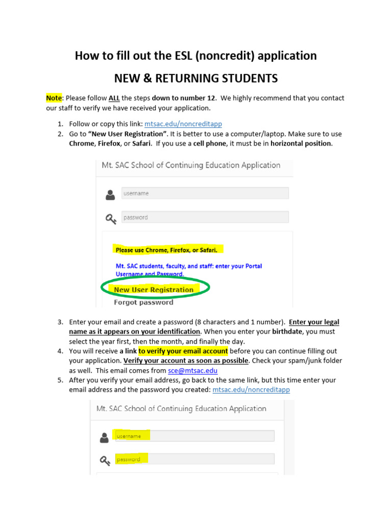 Mt. SAC ESL Application Guide | PDF | Password | Computing