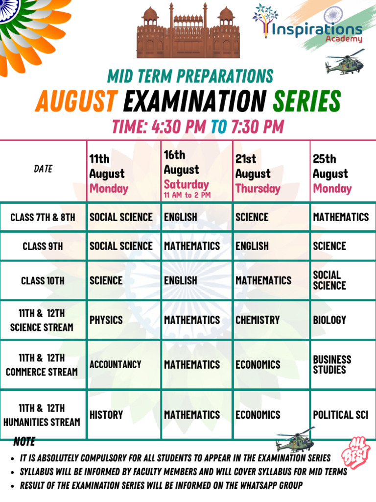 August 2025 Examination Schedule | PDF