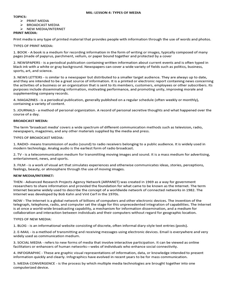 Overview of Media Types in MIL | PDF | Mass Media | Internet