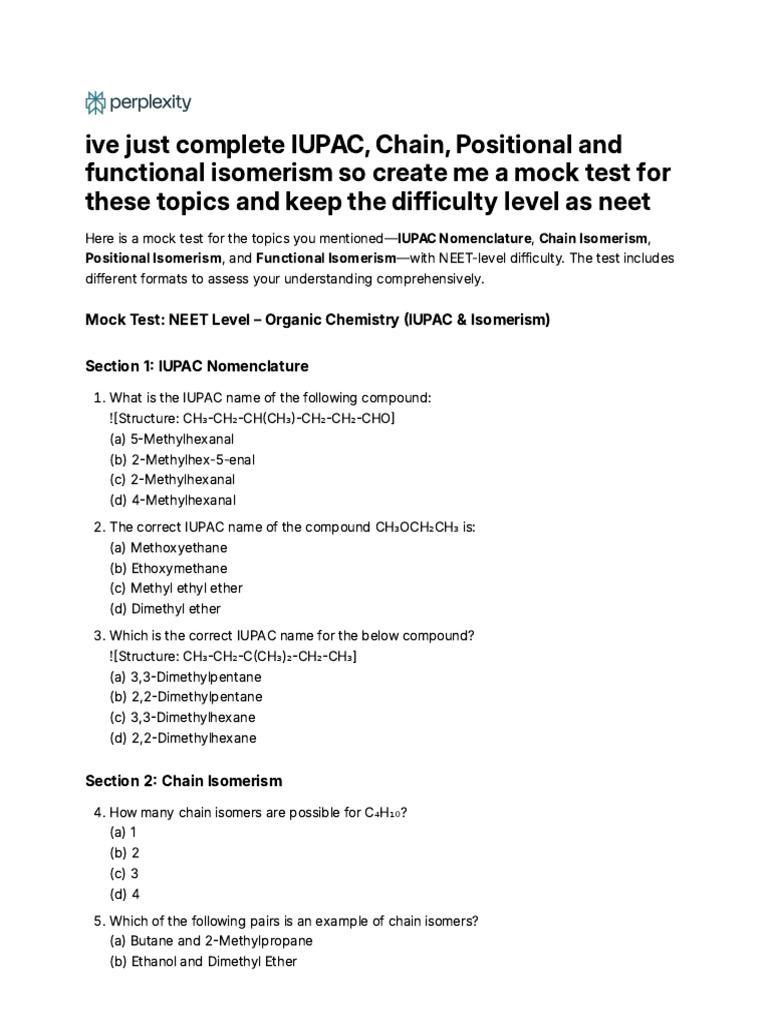 Ive Just Complete IUPAC, Chain, Positional and Fun | PDF | Isomer | Ether