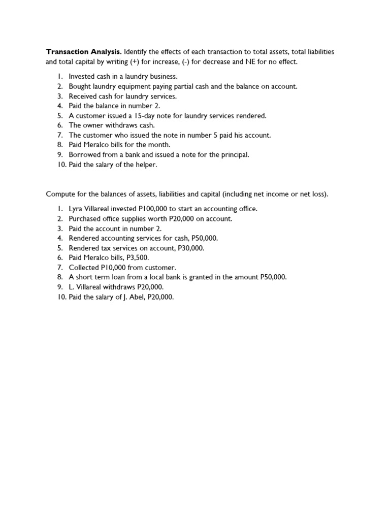 Transaction Analysis Exercises | PDF