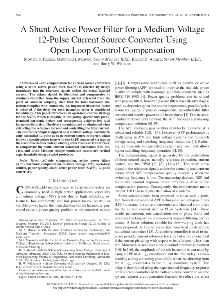 Shunt Active Power Filter for 12-Pulse Converters | PDF | Power ...