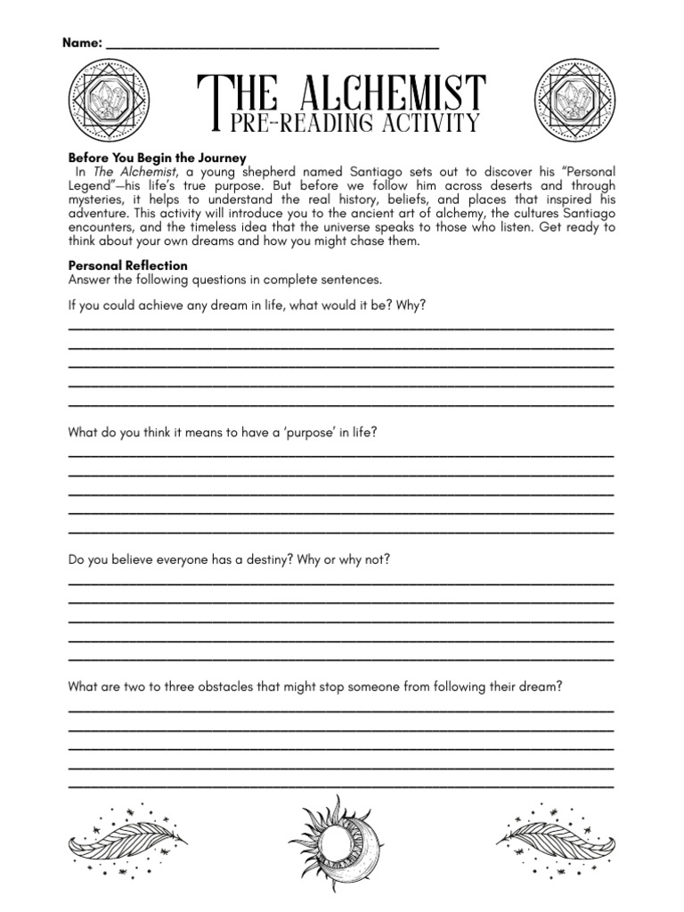 The Alchemist Pre-Reading Activity | PDF | Alchemy | Dream